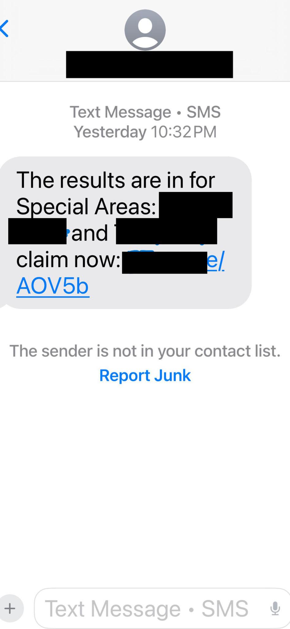 Scam Alert – Text Message Phishing - Special Areas Board