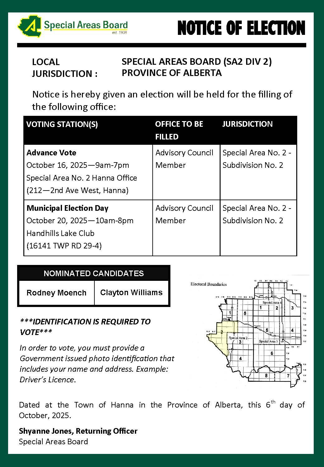 Notice of Election - Special Areas Board