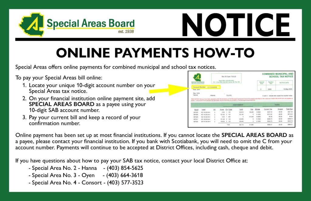 2026 Tax and Assessment Notices Mailed May 15 - Special Areas Board