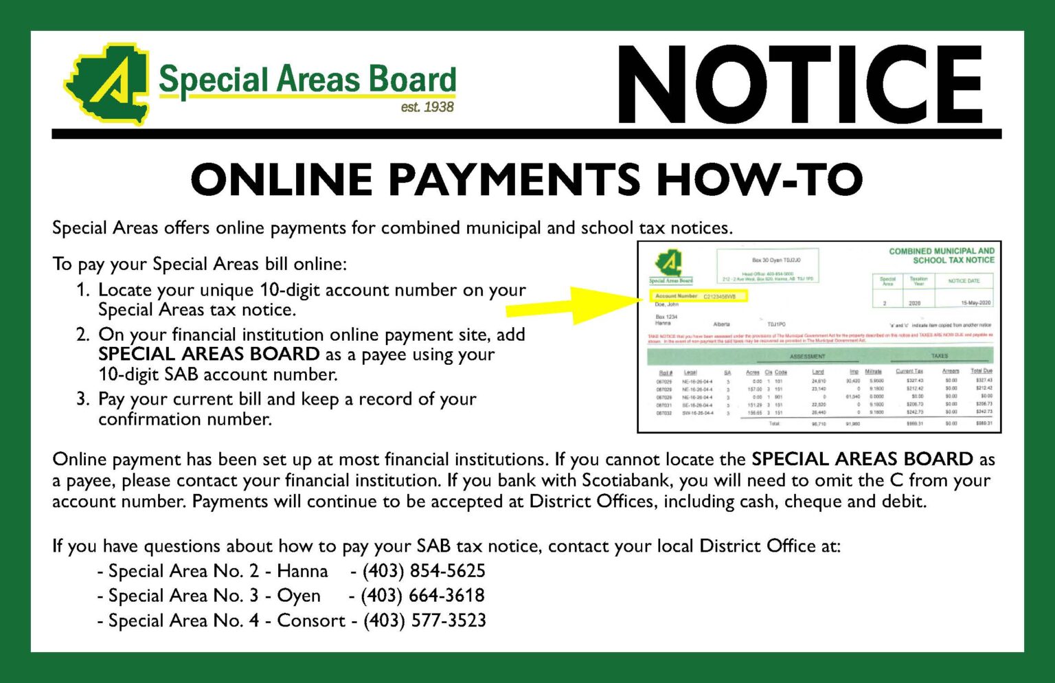 2026 Tax and Assessment Notices Mailed May 15 - Special Areas Board